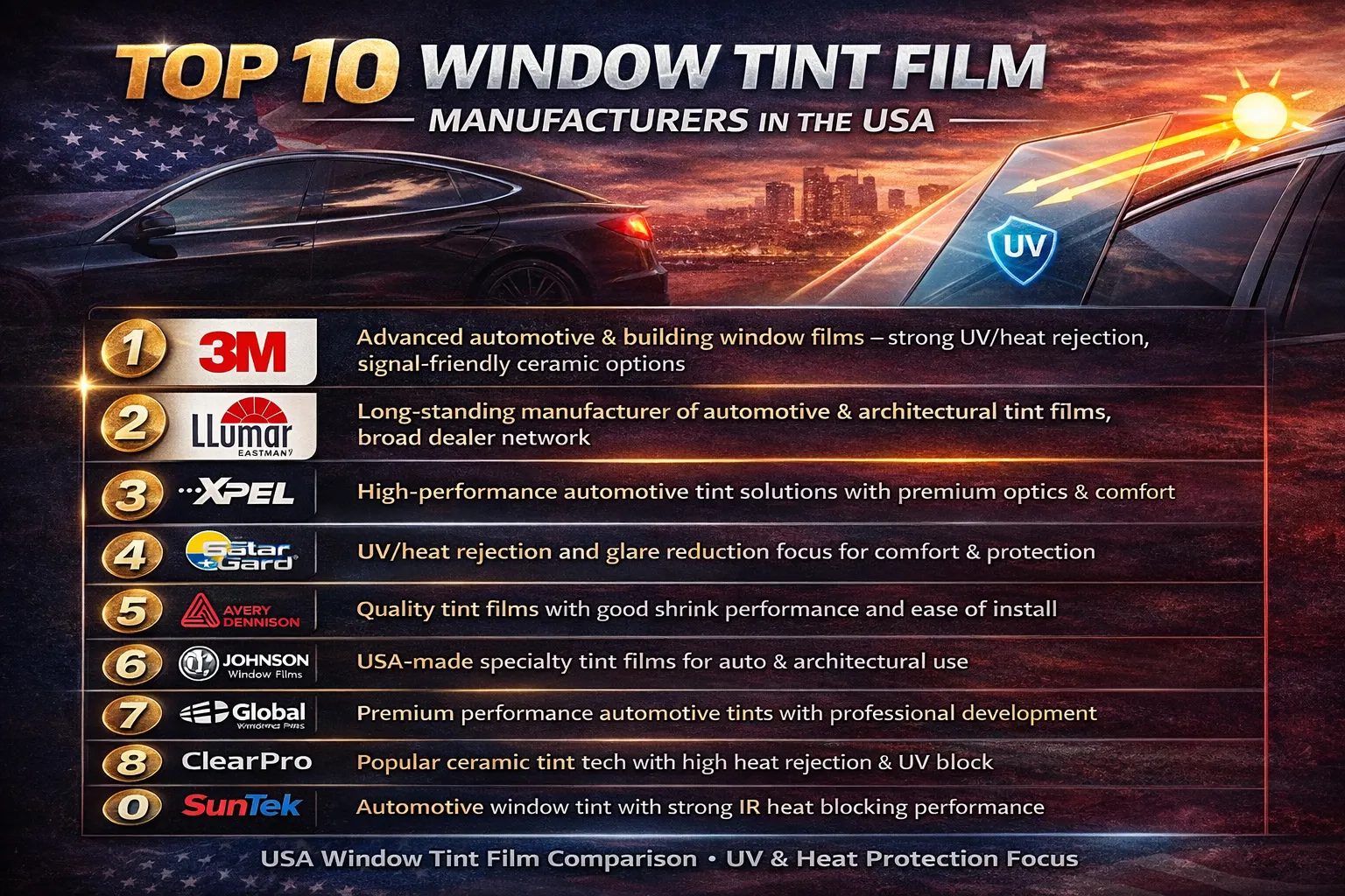 Top 10 Window Tint Film Manufacturers in the USA 2026 | Best Automotive ...